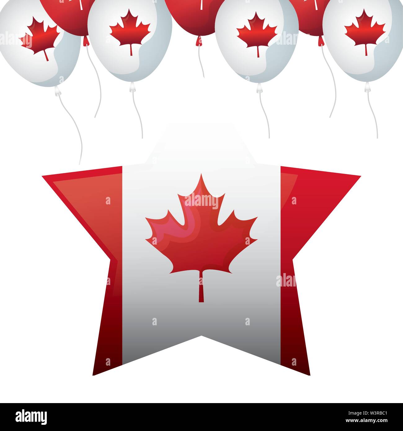 flag of canada in star shape with balloons helium vector illustration ...