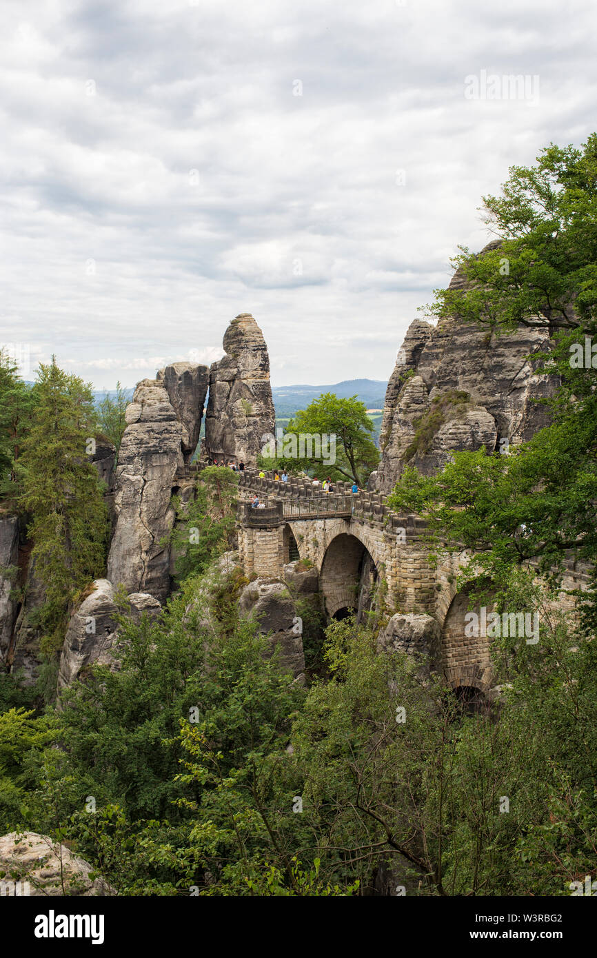 The Bastei bridge, Saxon Switzerland National Park, Germany Stock Photo ...