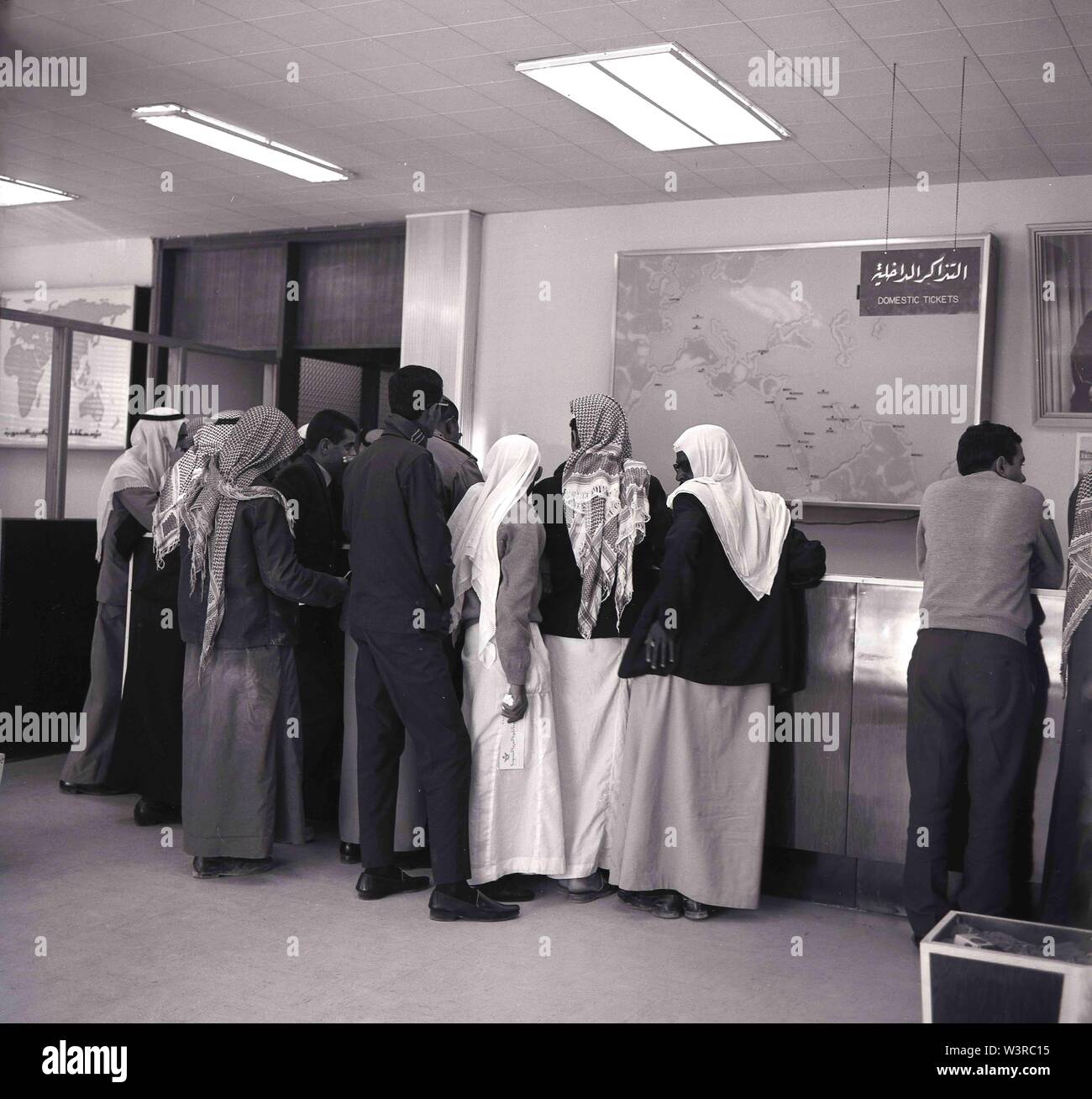 1960s, historical, a group of arab men, some wearing the traditional ...