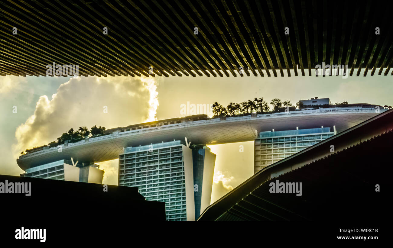 Singapore - Mar 19, 2019: Marina Bay Sands (MBS) SkyPark supported by ...
