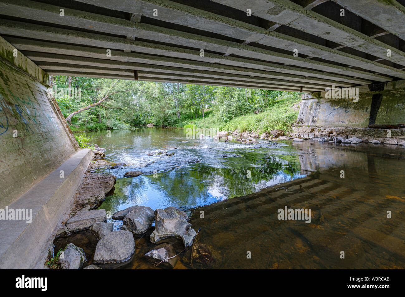 bridge over the river with blue sky and clouds in summer Stock Photo ...