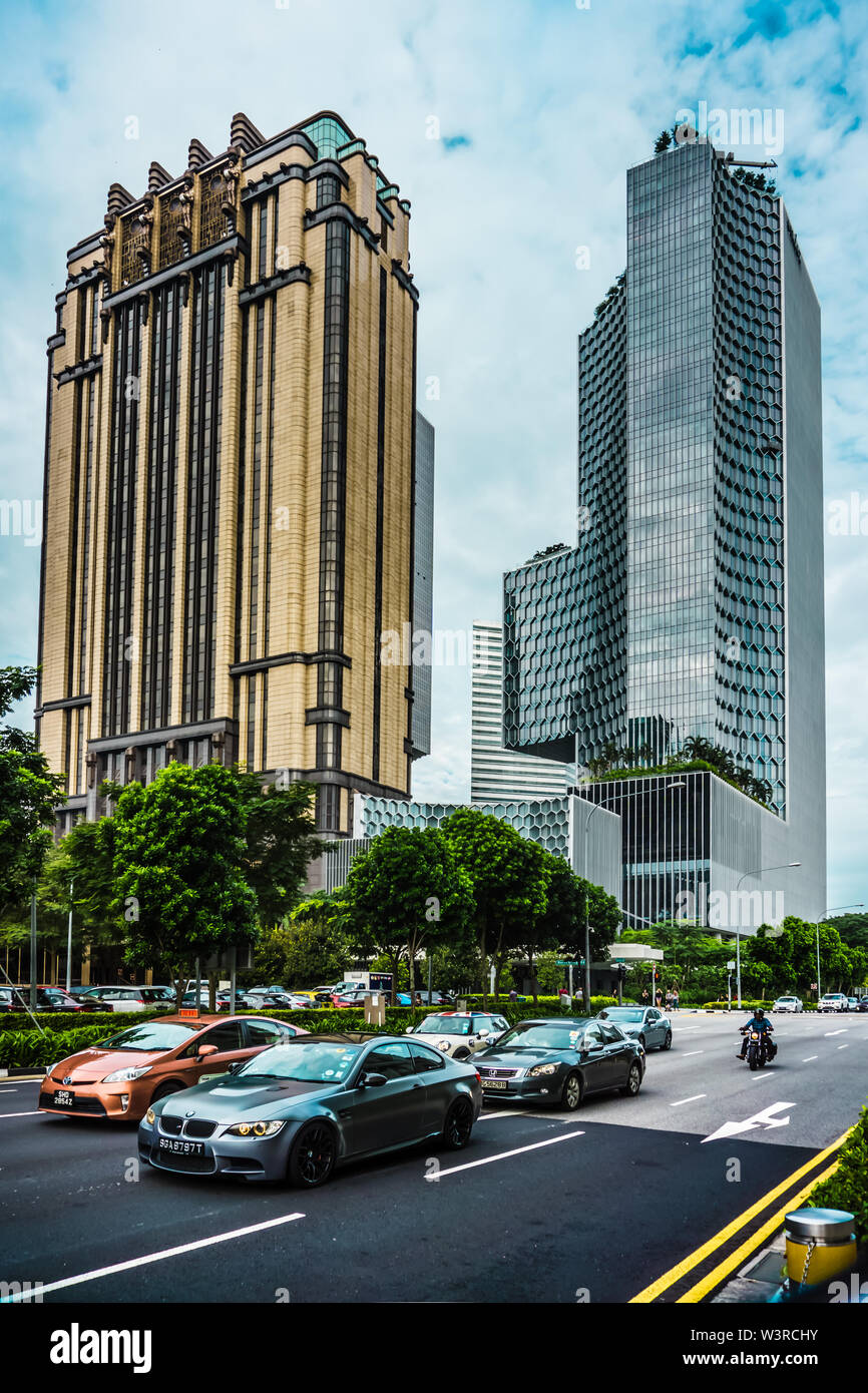 Singapore - Jun 26, 2018: Busy Rochor road with Park View Square and ...