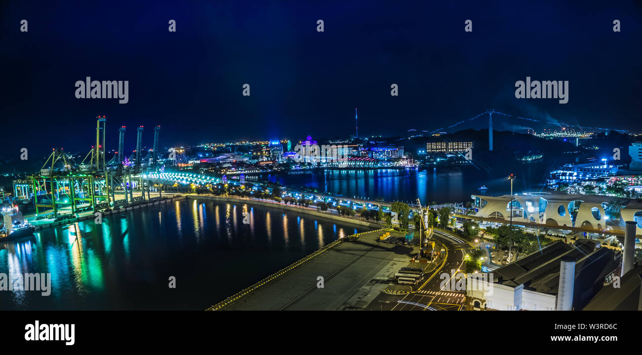 Singapore - April 25, 2018: Beautiful aerial view Resort World Sentosa ...