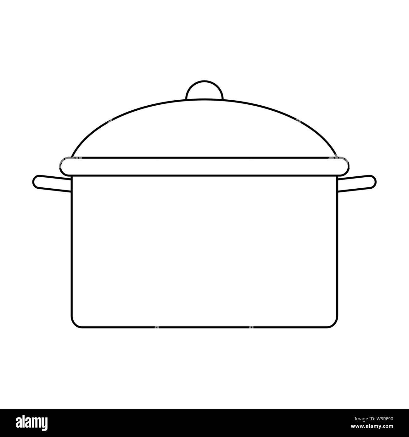 cooking pot culinary accessory cartoon in black and white Stock Vector ...