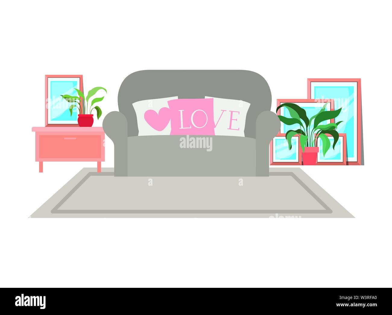 comfortable sofa in living room with white background Stock Vector ...