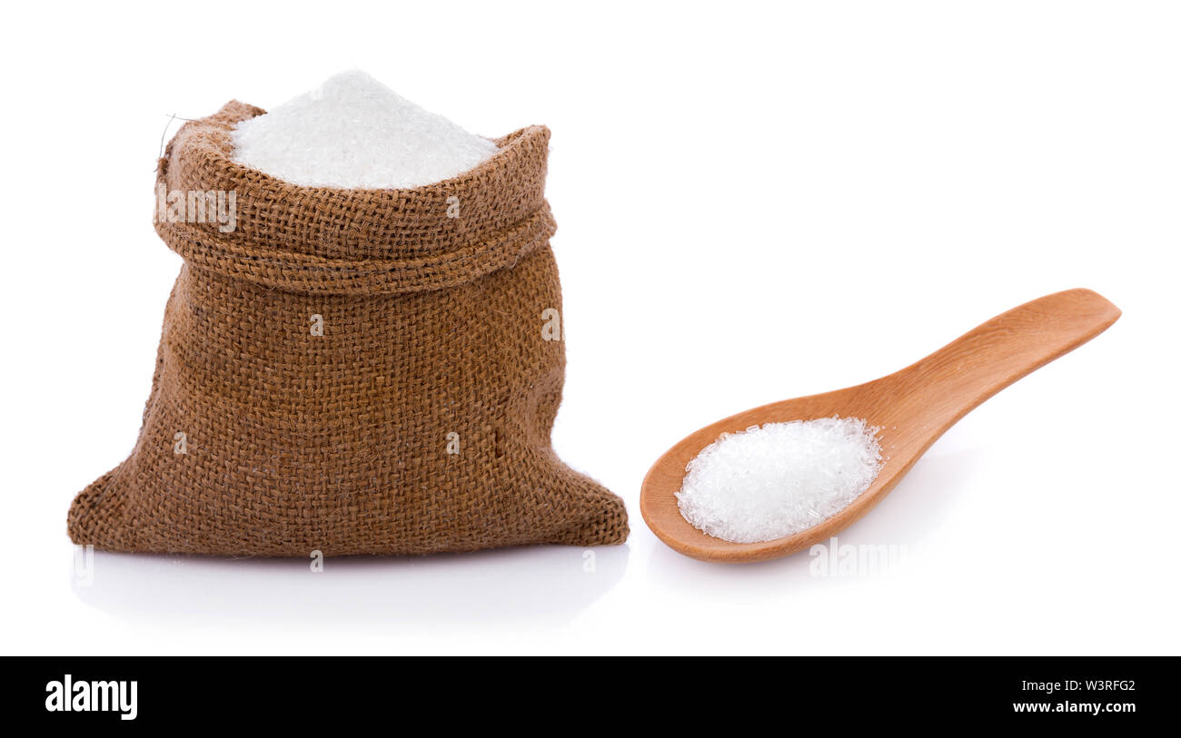 MonosodiumGlutamate (MSG or E621) on wooden spoon isolated on white ...