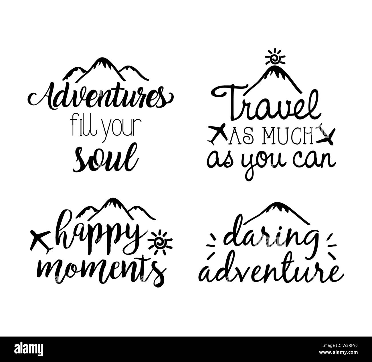 travel adventure set of calligraphy messsages font vector illustration ...