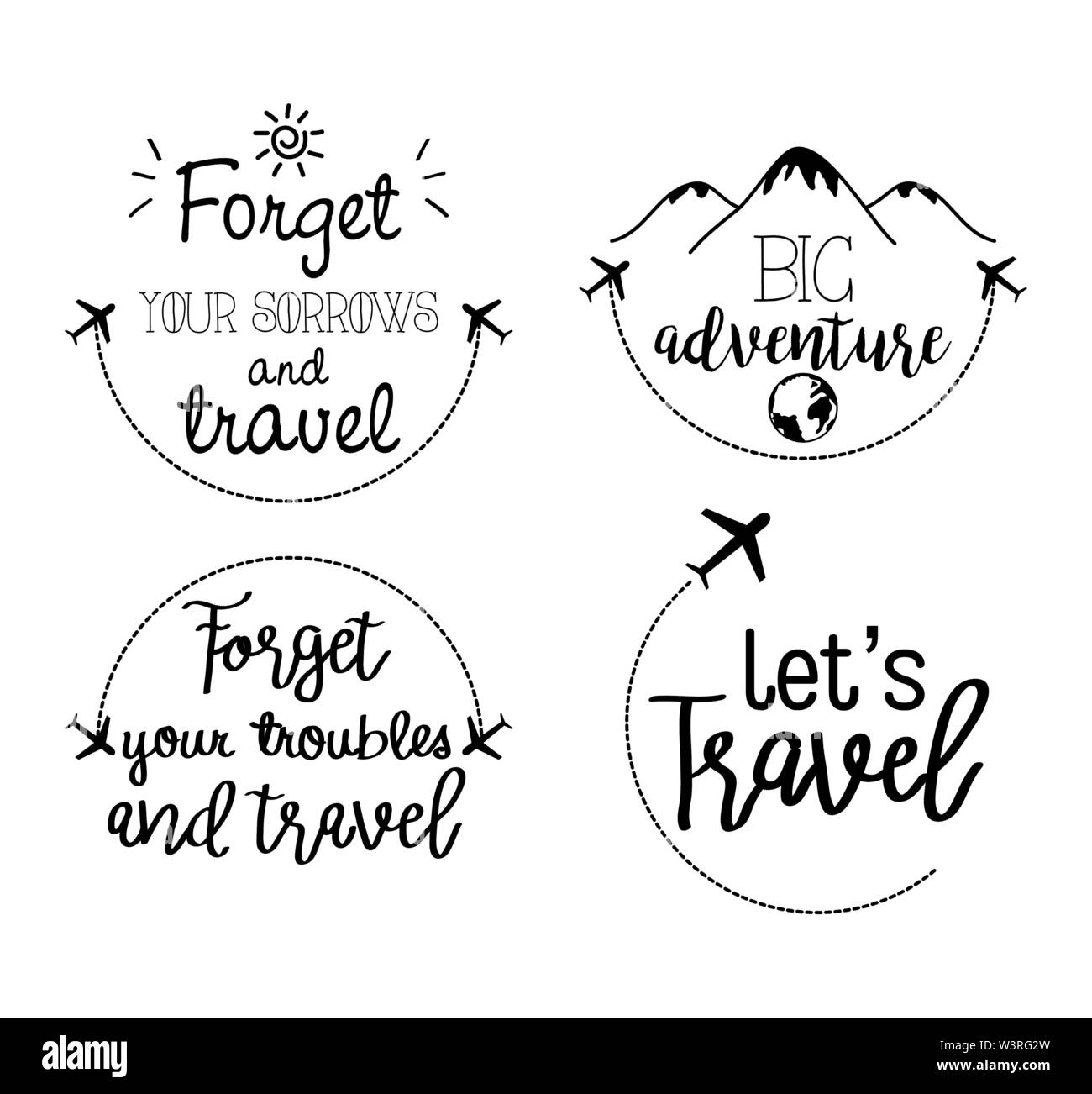 travel adventure set of calligraphy messsages font vector illustration ...