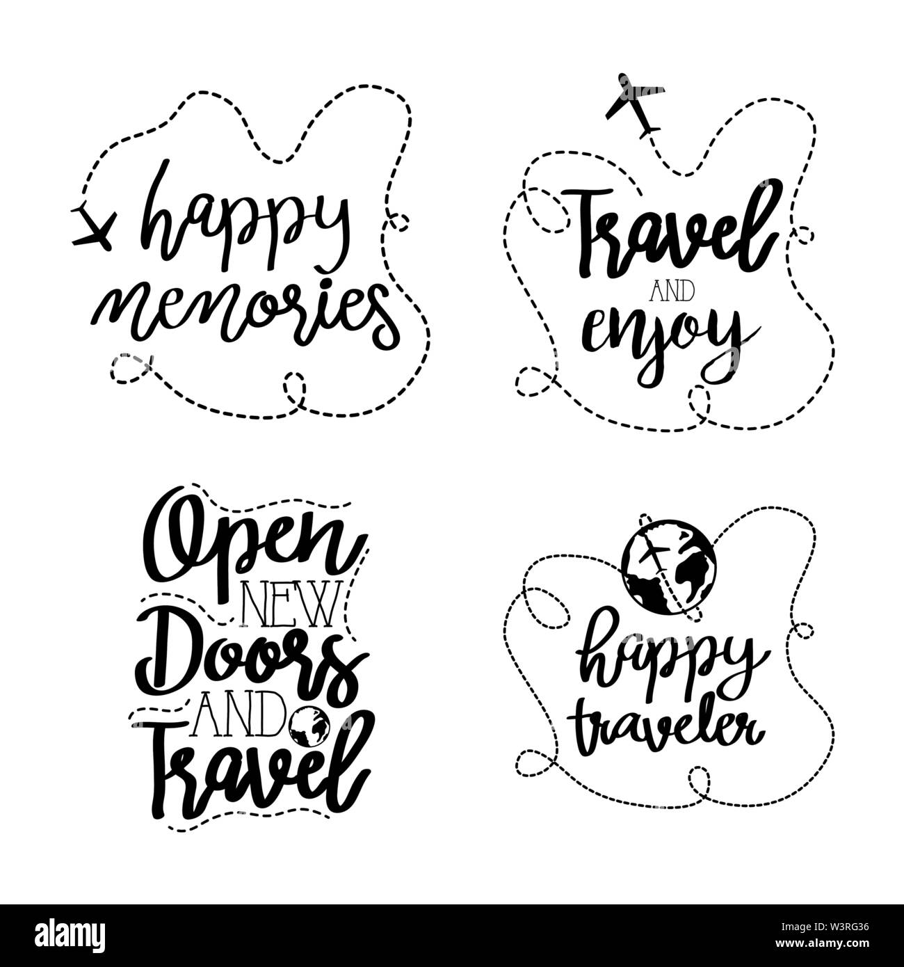 travel adventure set of calligraphy messsages font vector illustration ...