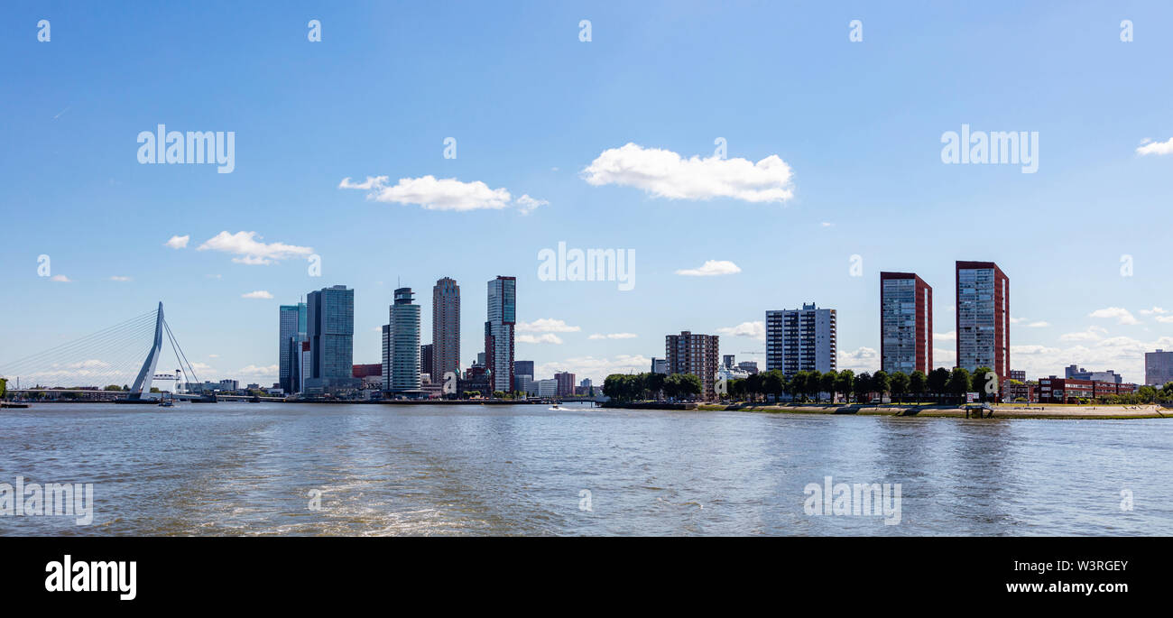 Rotterdam, Netherlands, panoramic view. Cityscape and Erasmus bridge ...
