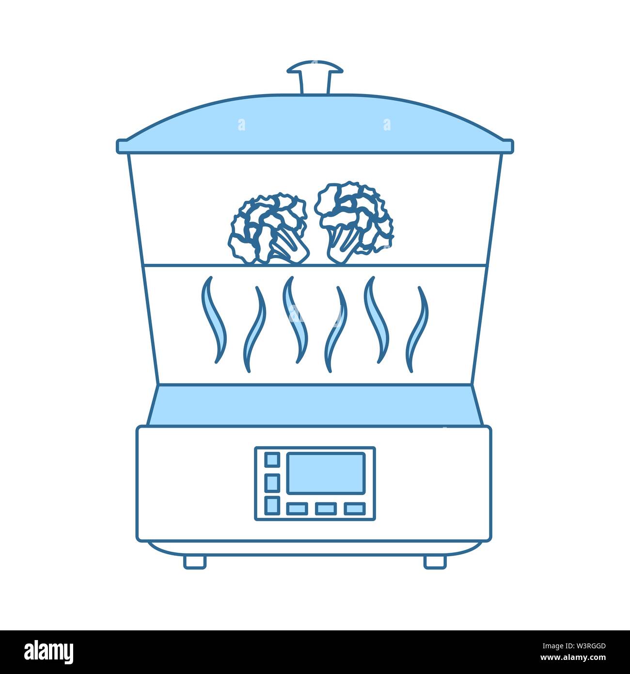 Kitchen Steam Cooker Icon. Thin Line With Blue Fill Design. Vector ...