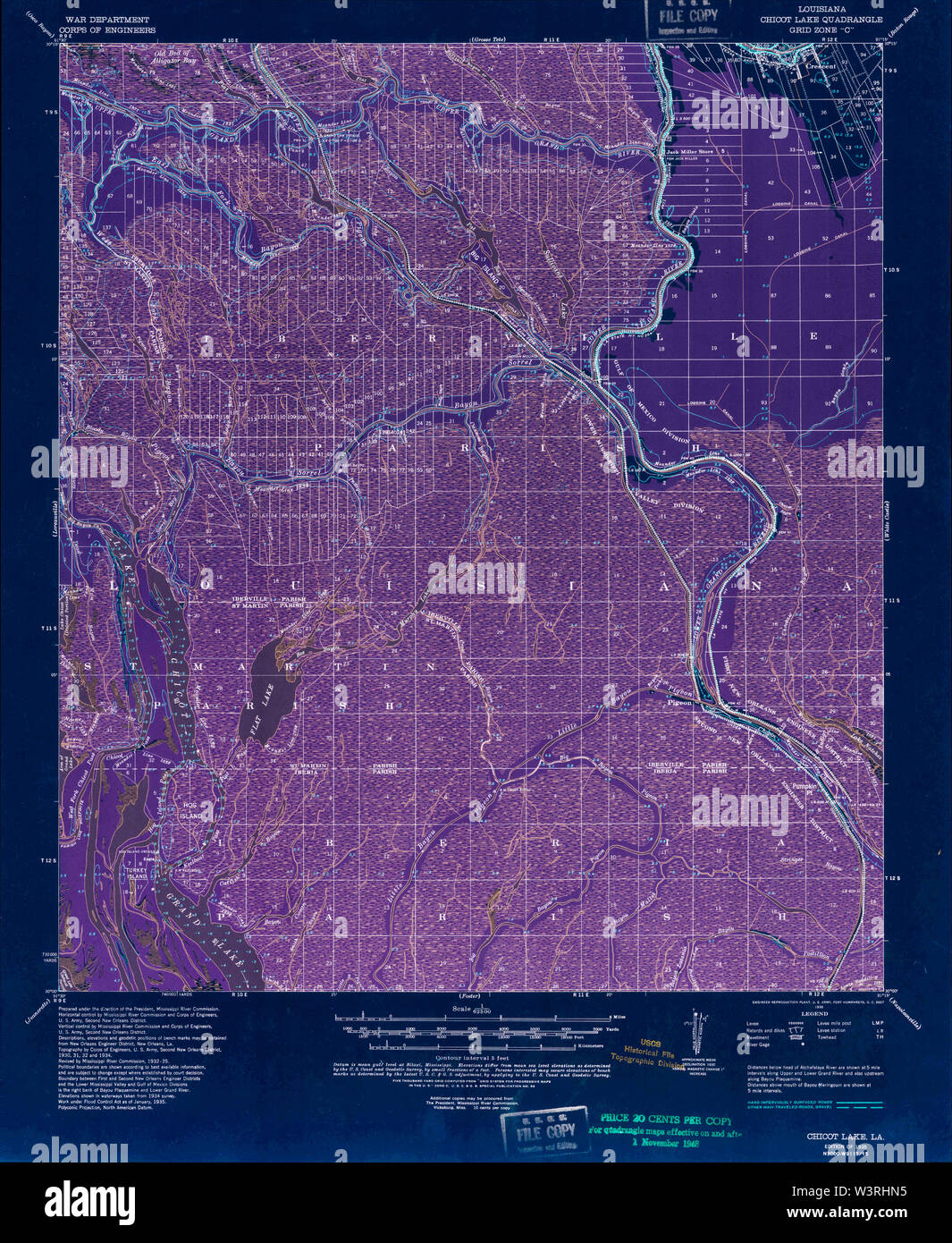 USGS TOPO Map Louisiana LA Chicot Lake 334385 1935 62500 Inverted ...