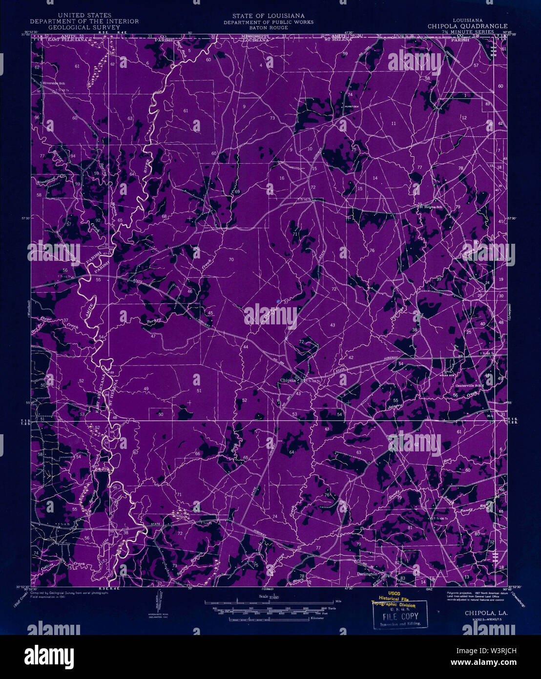 USGS TOPO Map Louisiana LA Chipola 333715 1941 31680 Inverted ...