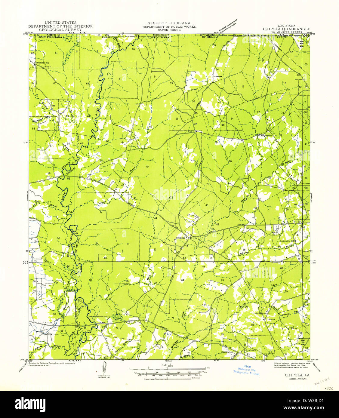 USGS TOPO Map Louisiana LA Chipola 333716 1945 31680 Restoration Stock ...