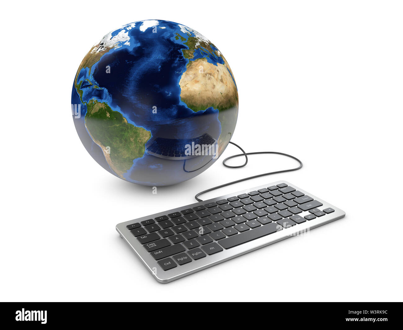 3dIllustration of Earth Globe connected with computer keyboard Stock ...