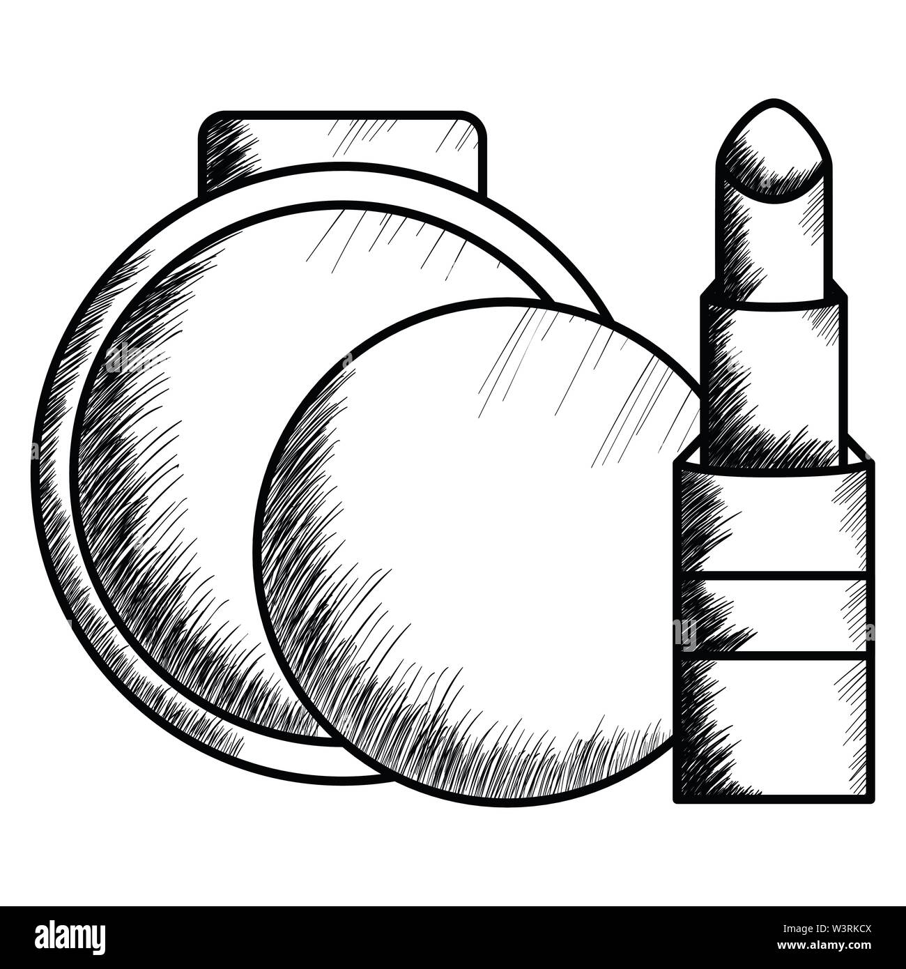 lipstick and blush powder make up drawing vector illustration design ...