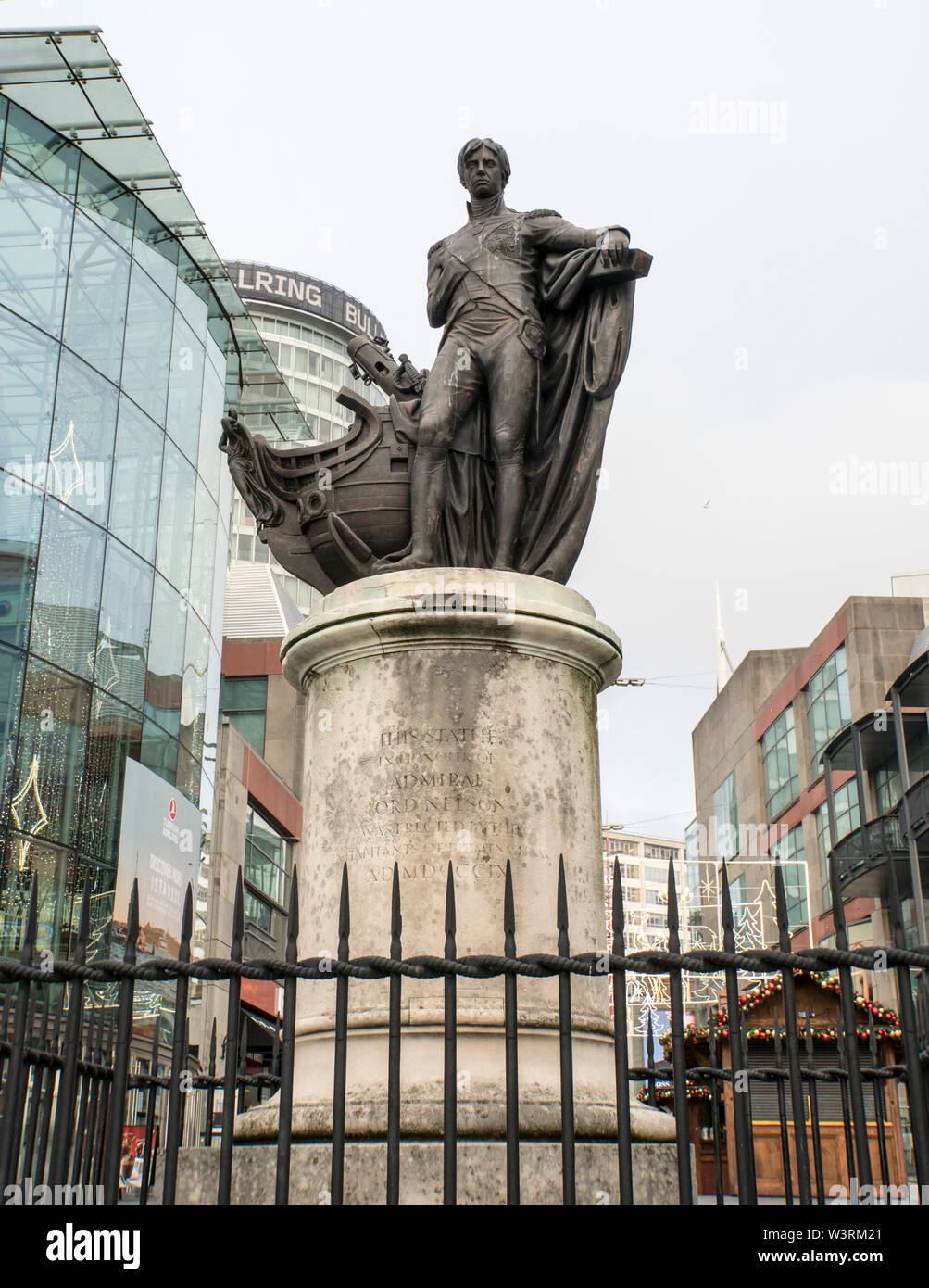 A bronze statue of Admiral Lord Nelson, in the city of Birmingham, UK ...
