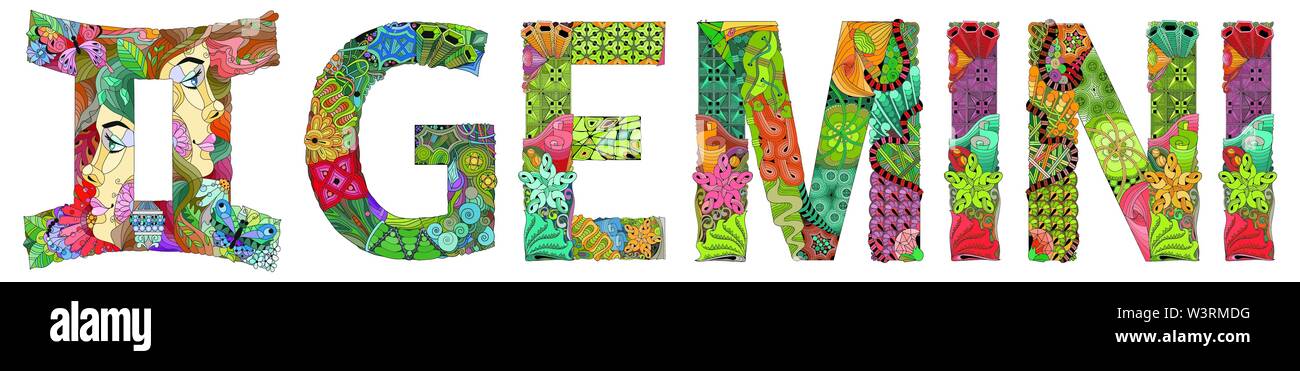 Gemini zodiac sign, astrology concept art. Tattoo design Stock Vector ...