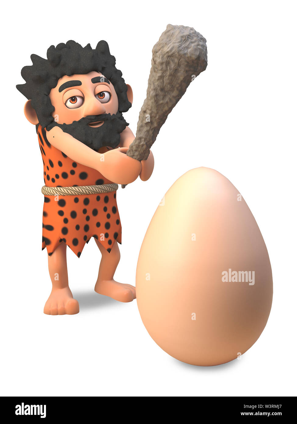 Funny caveman in 3d wearing an animal pelt and swinging his club to ...