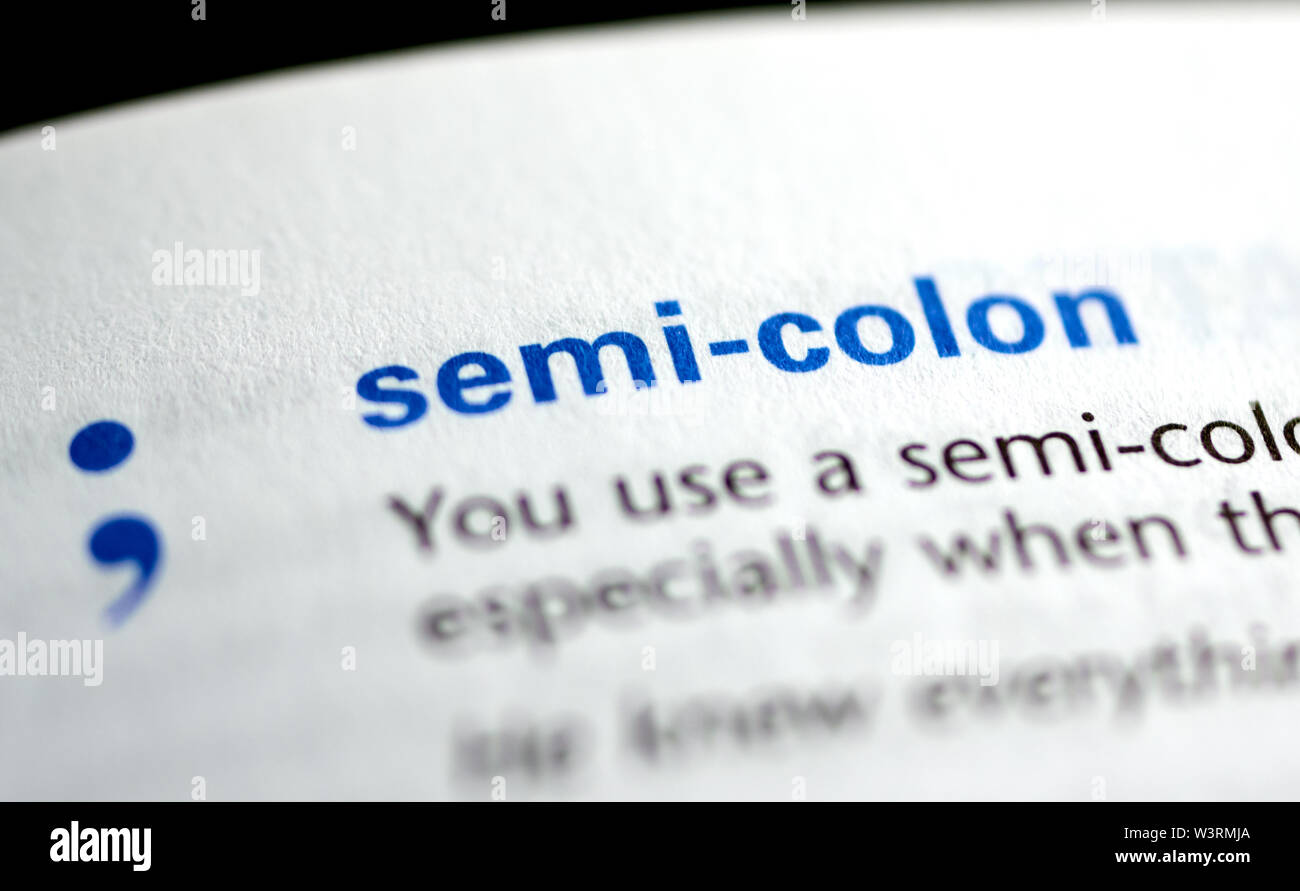 MONTREAL, CANADA - JULY 17, 2019: word and symbol semi-colon in a ...