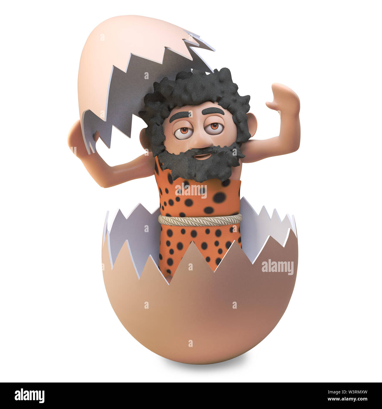 Funny caveman 3d wearing animal pelt and playing inside a hatched ...