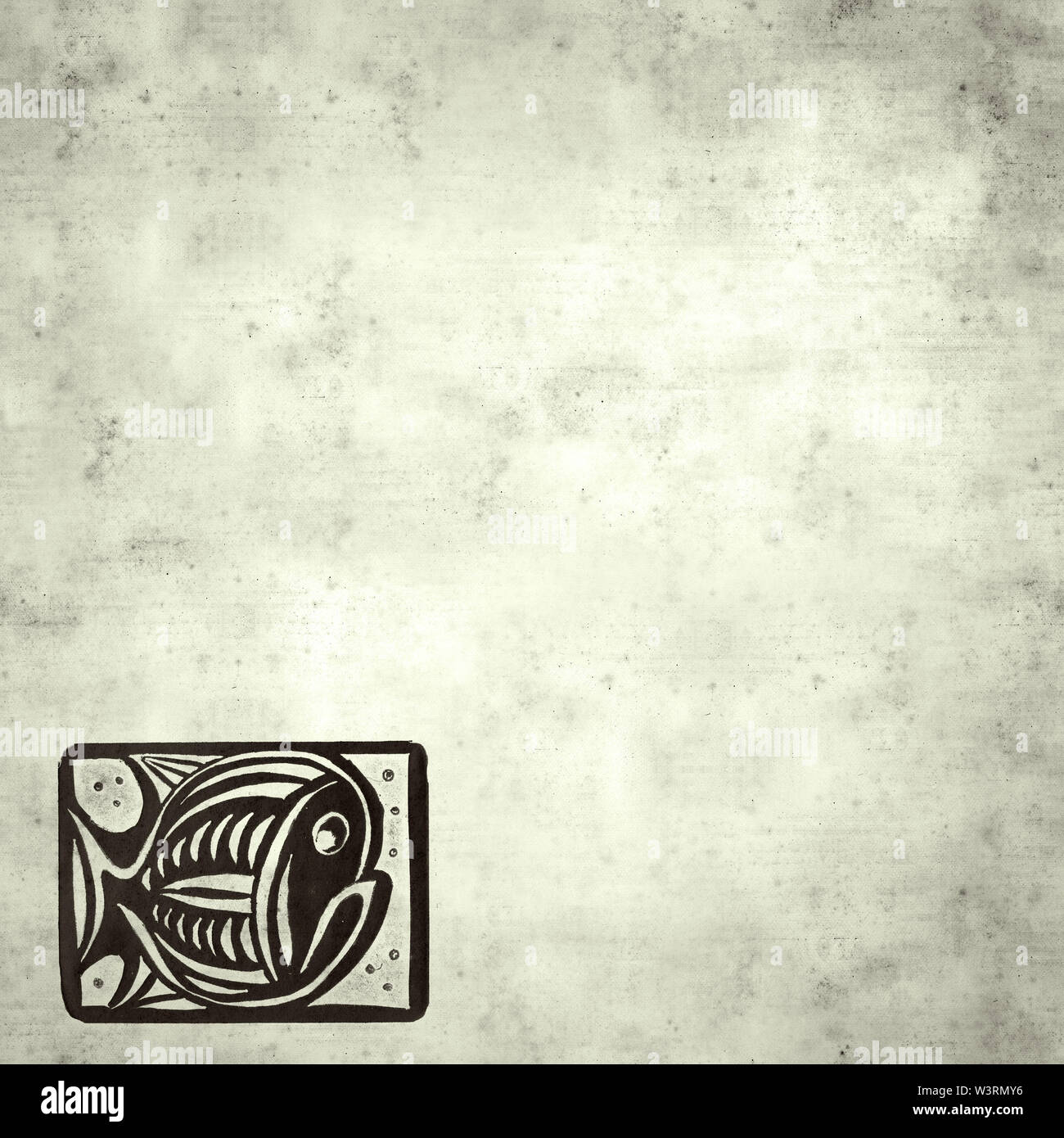 textured stylish old paper background, square, with fish print Stock ...