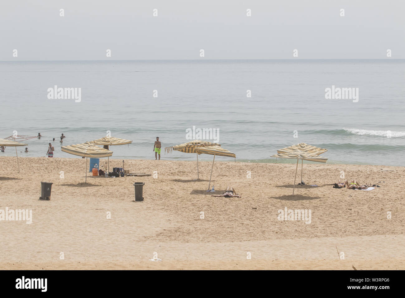 Beirut, Lebanon. 17th July, 2019. Parasols used at the beach during a ...