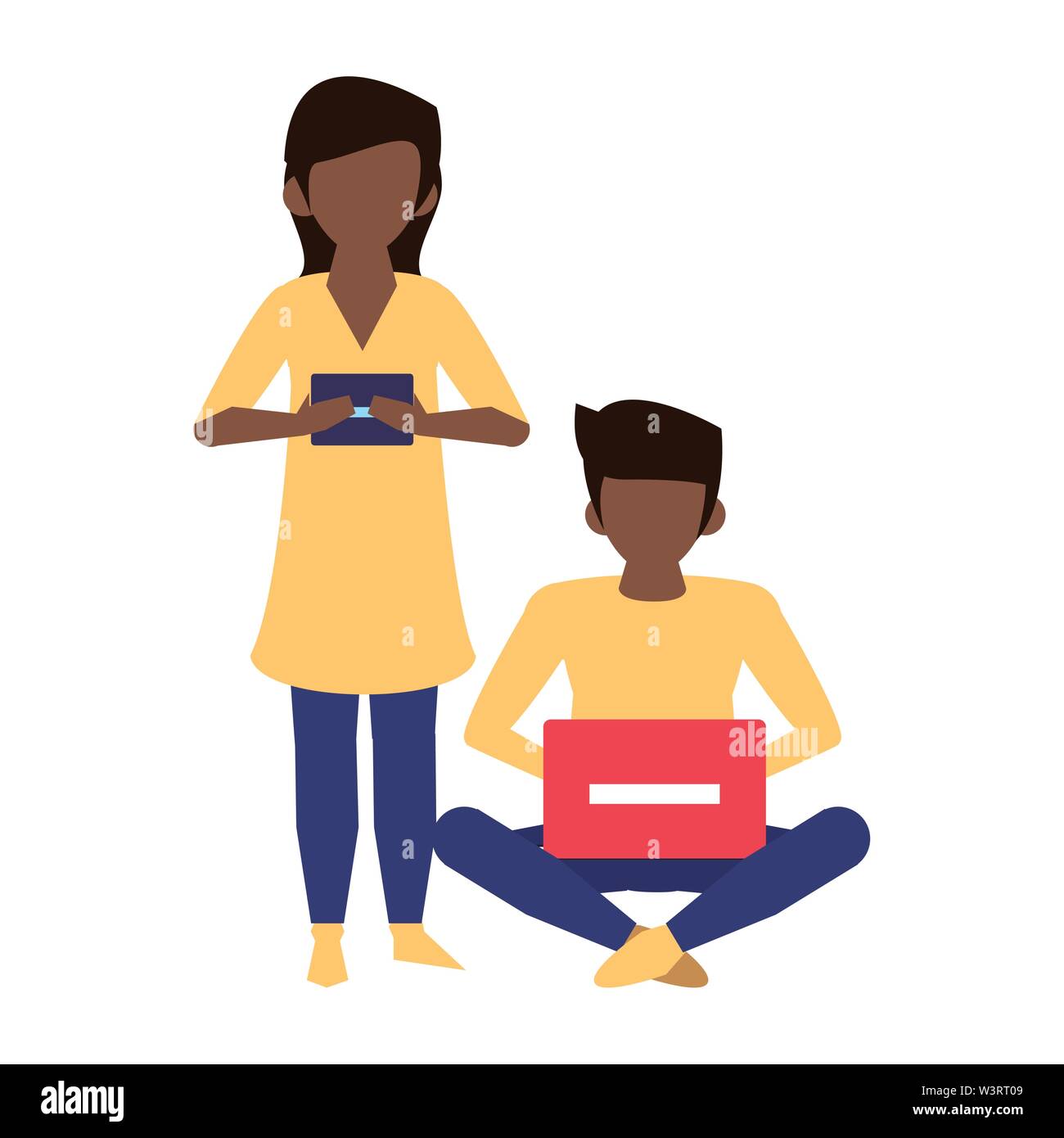 couple using technology devices cartoon Stock Vector Image & Art - Alamy