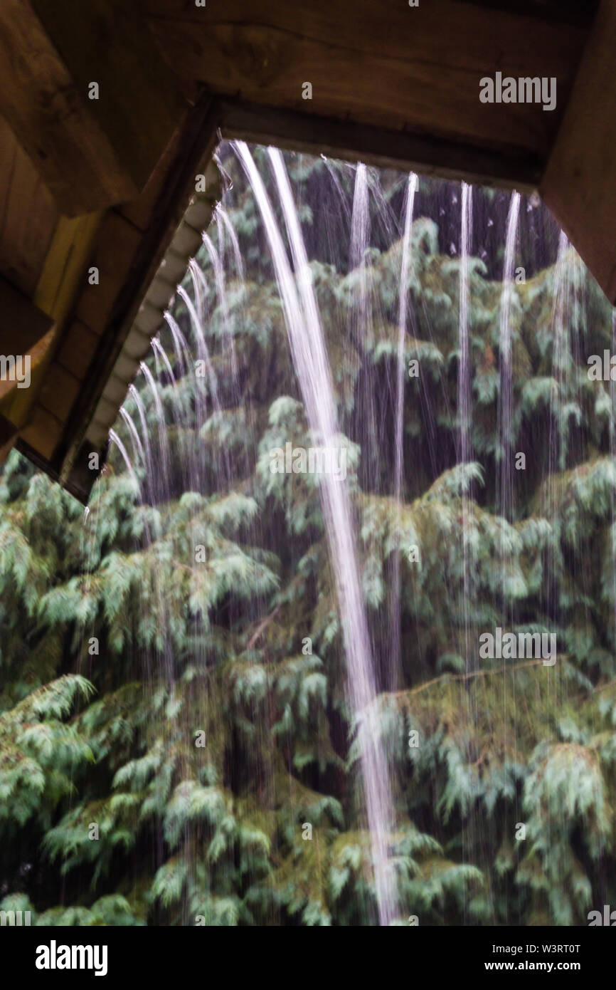 Raindrops stream off of a roof in Renton, Washington Stock Photo - Alamy