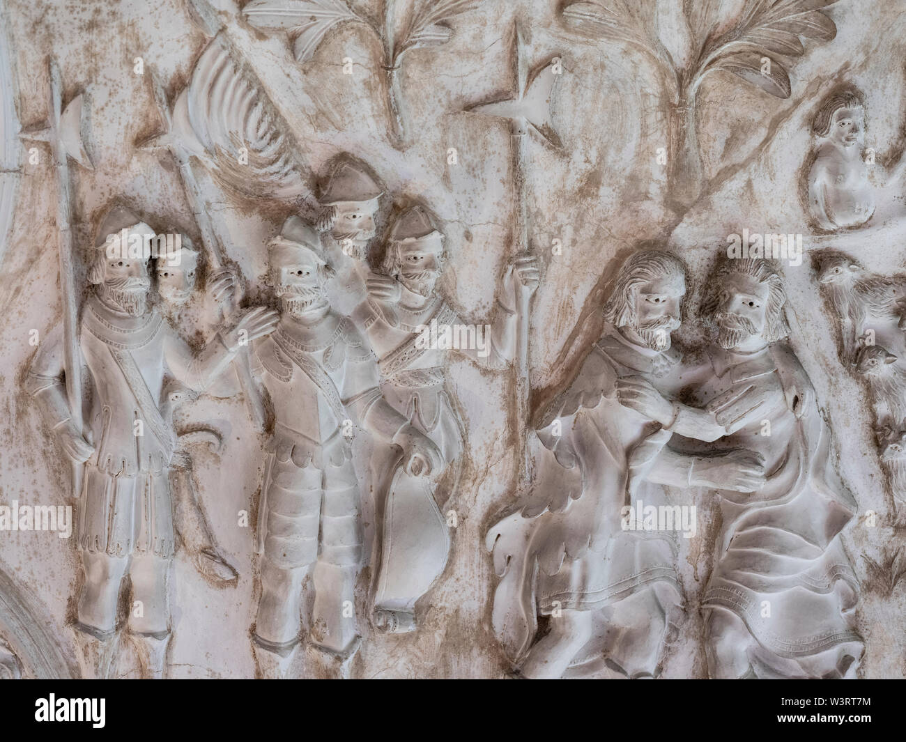 Carving and detail in the ceiling of knights dressed in armour in ...