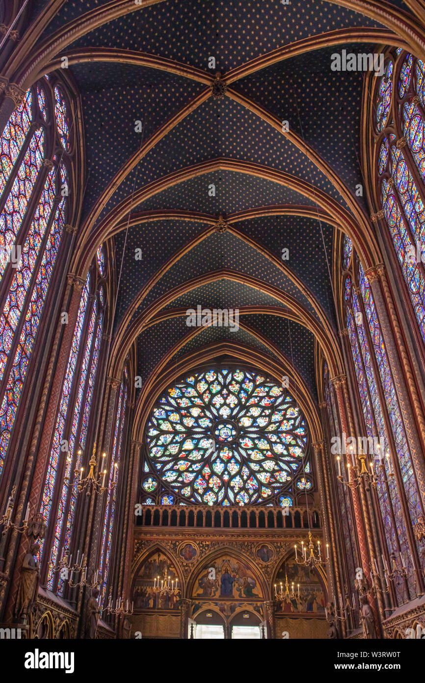 View of Sainte-Chapelle stained windows, a Gothic Style Royal Chapel in ...