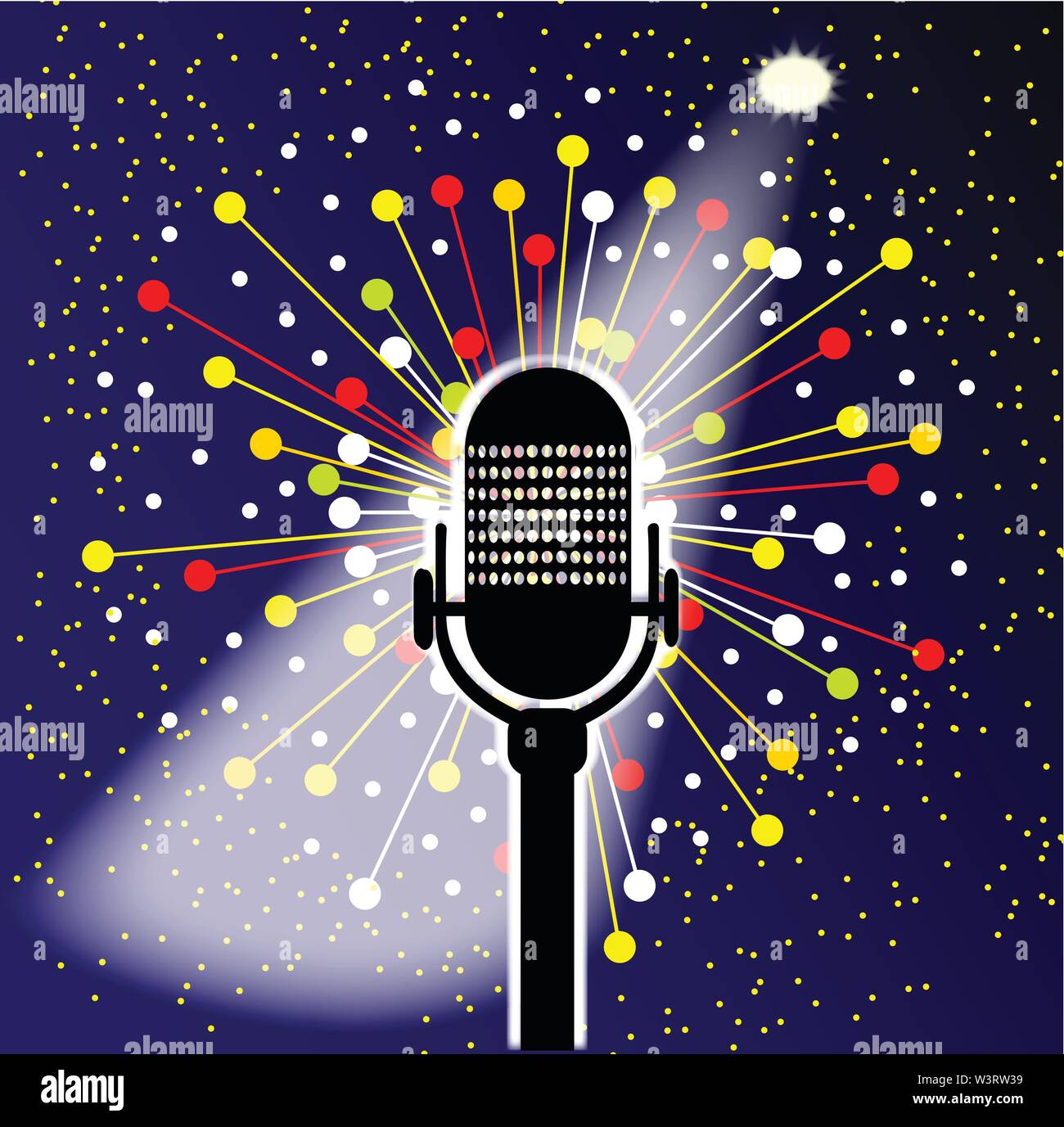 An abstract microphone set on a cartoon comic explosive background ...