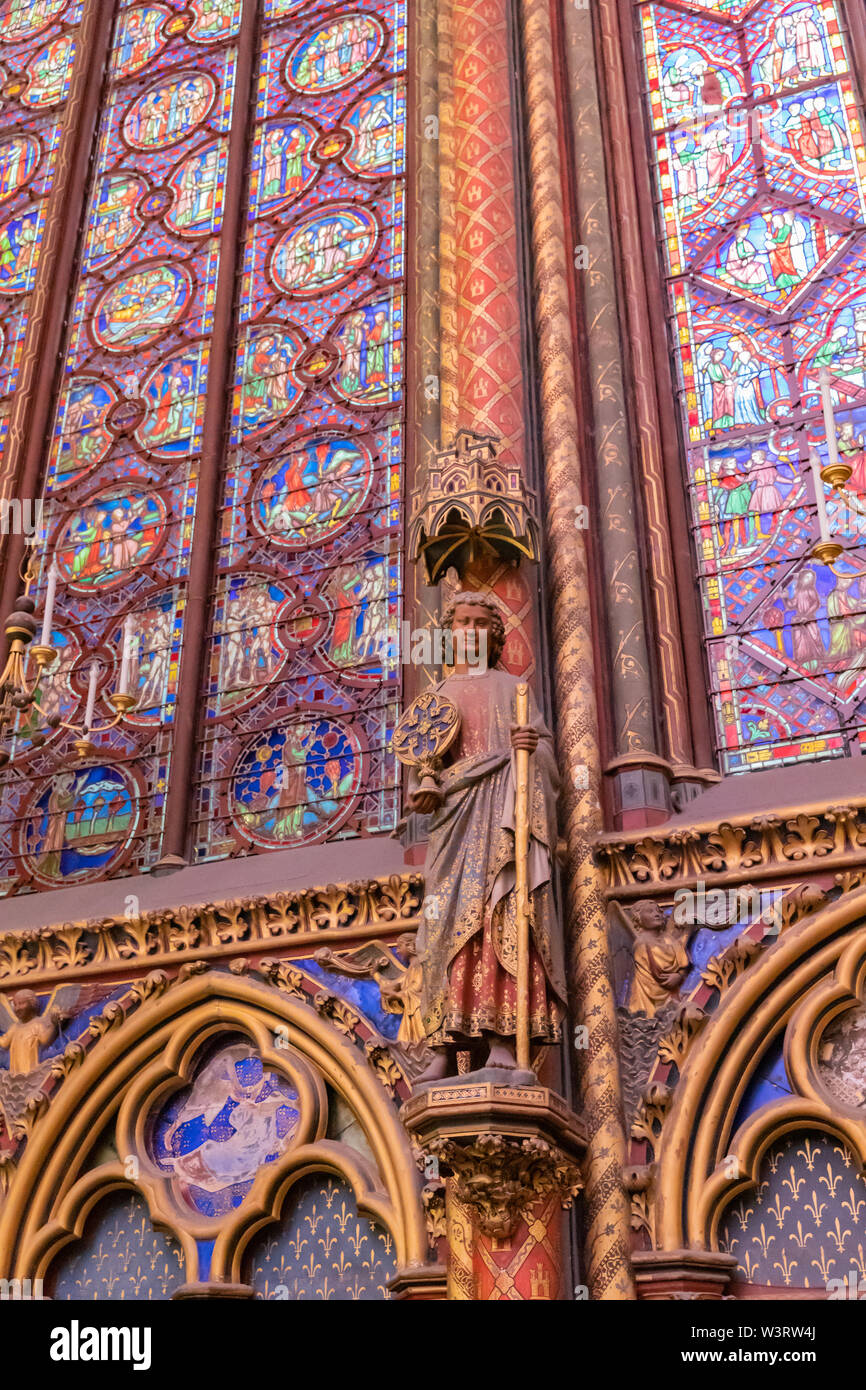 View of Sainte-Chapelle stained windows, a Gothic Style Royal Chapel in ...