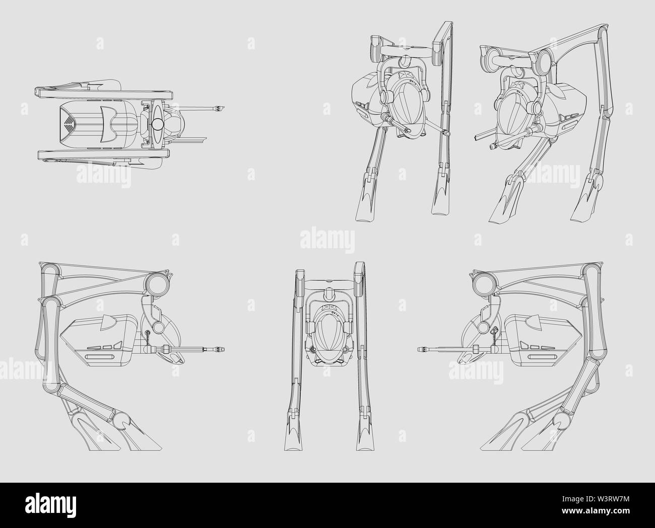 Science Fiction CAD Design - Line Drawing of Walker Vehicle origInal ...