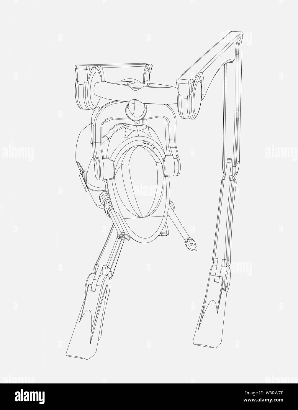 Science Fiction CAD Design - Line Drawing of Walker Vehicle origInal ...