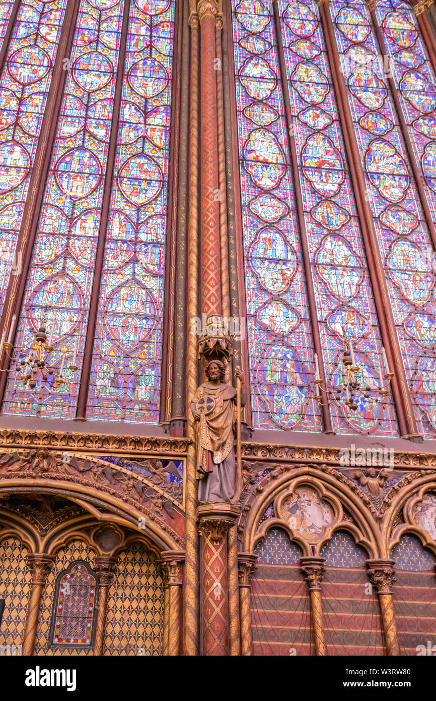 View of Sainte-Chapelle stained windows, a Gothic Style Royal Chapel in ...