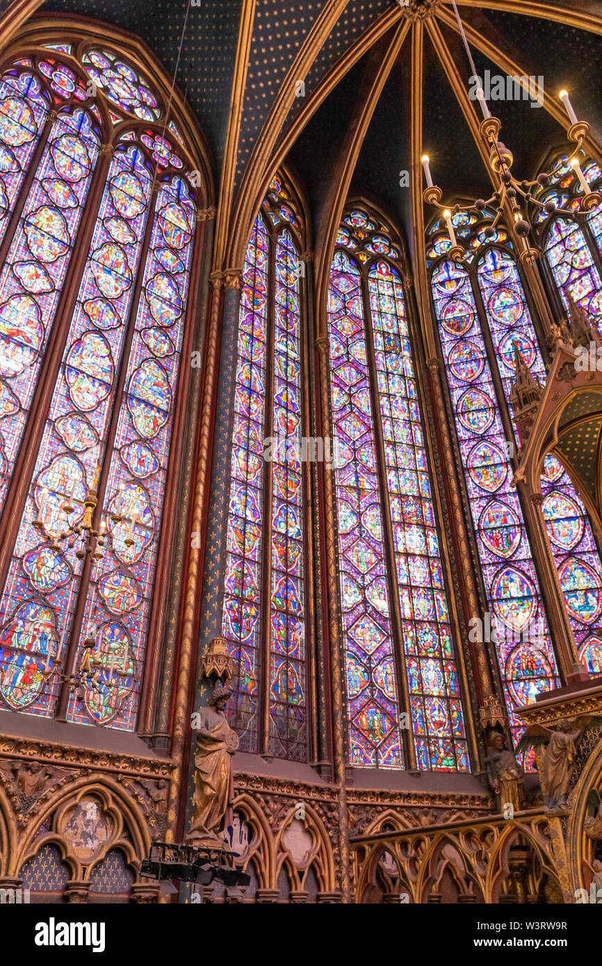 View of Sainte-Chapelle stained windows, a Gothic Style Royal Chapel in ...