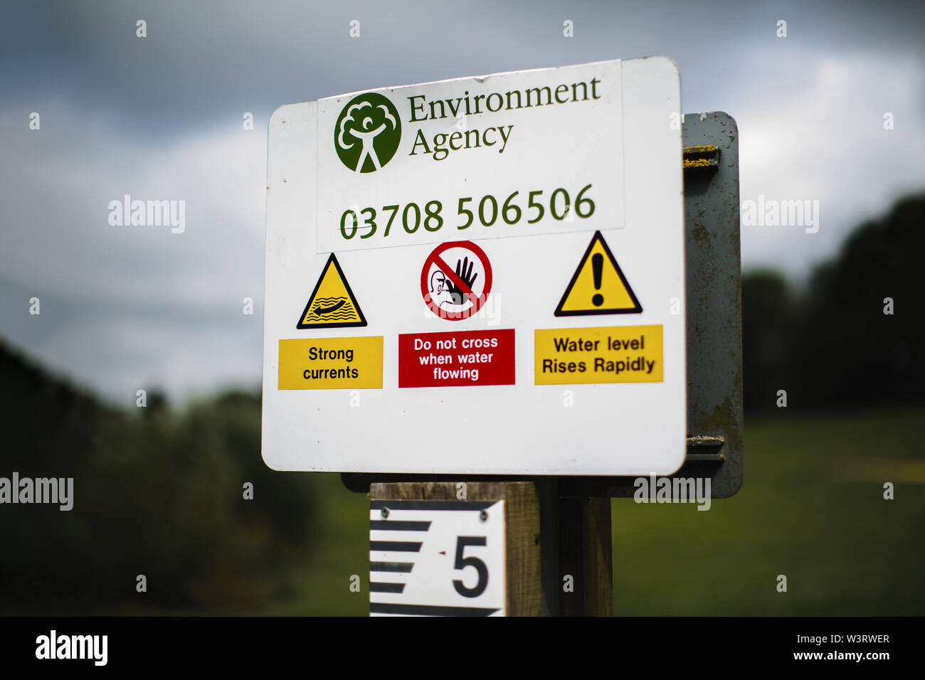 Environment Agency flood water warning sign, Cox's Meadow, Cheltenham ...