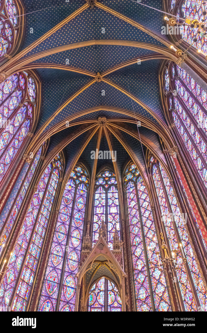 View of Sainte-Chapelle stained windows, a Gothic Style Royal Chapel in ...