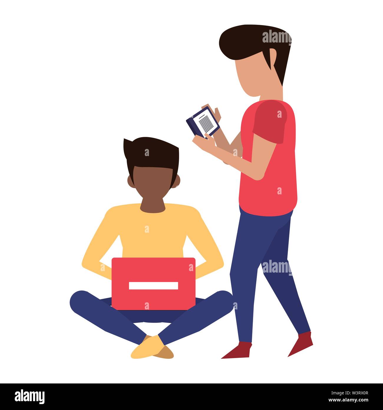 men using technology devices cartoon Stock Vector Image & Art - Alamy
