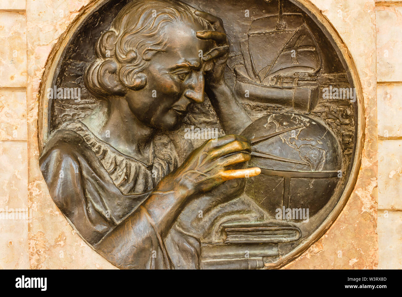 TORINO,ITALY-OCTOBER,2018:Bronze medallion in high relief depicting ...