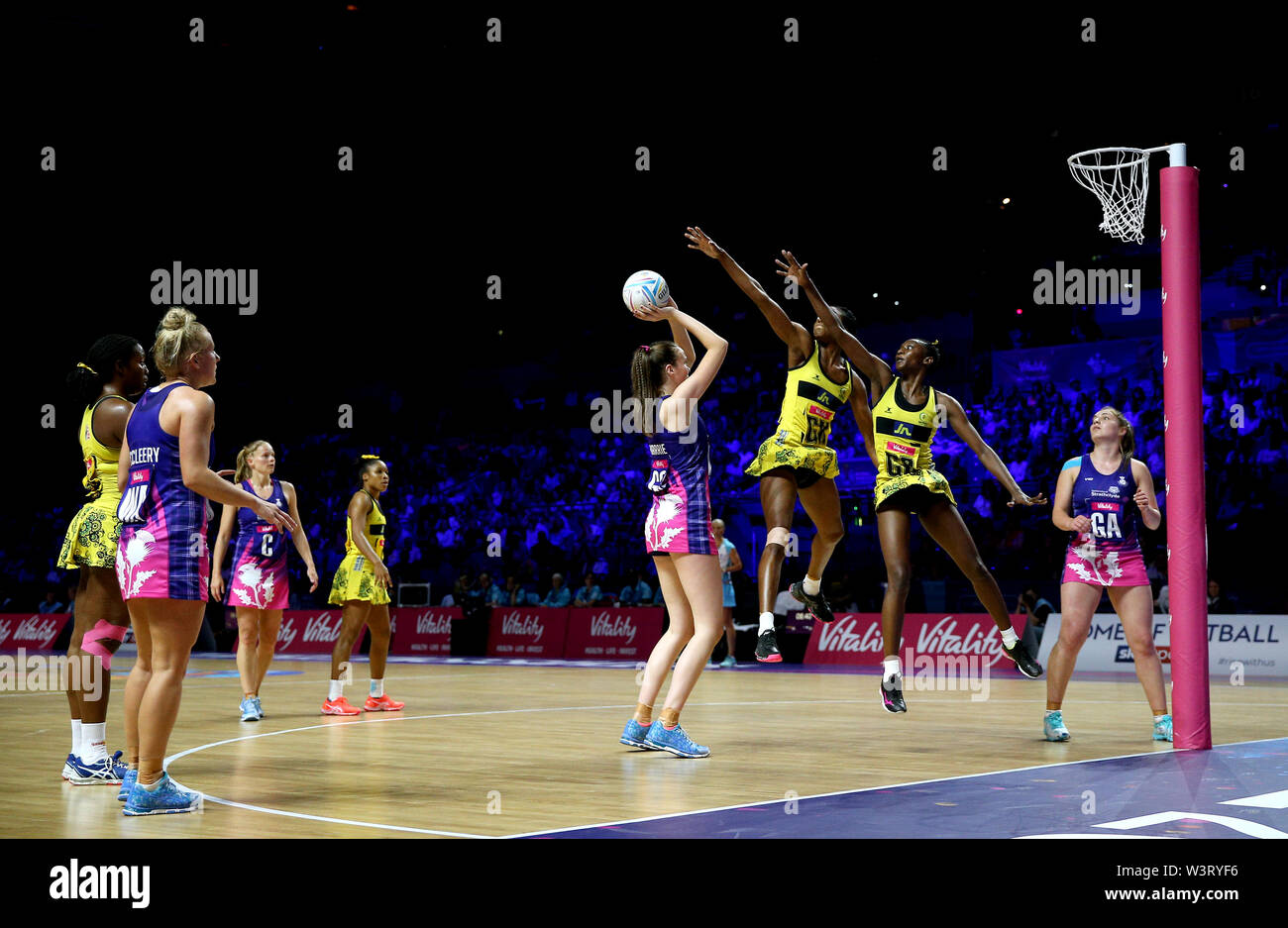 Scotland's Emma Barrie shoots towards the net during the Netball World ...