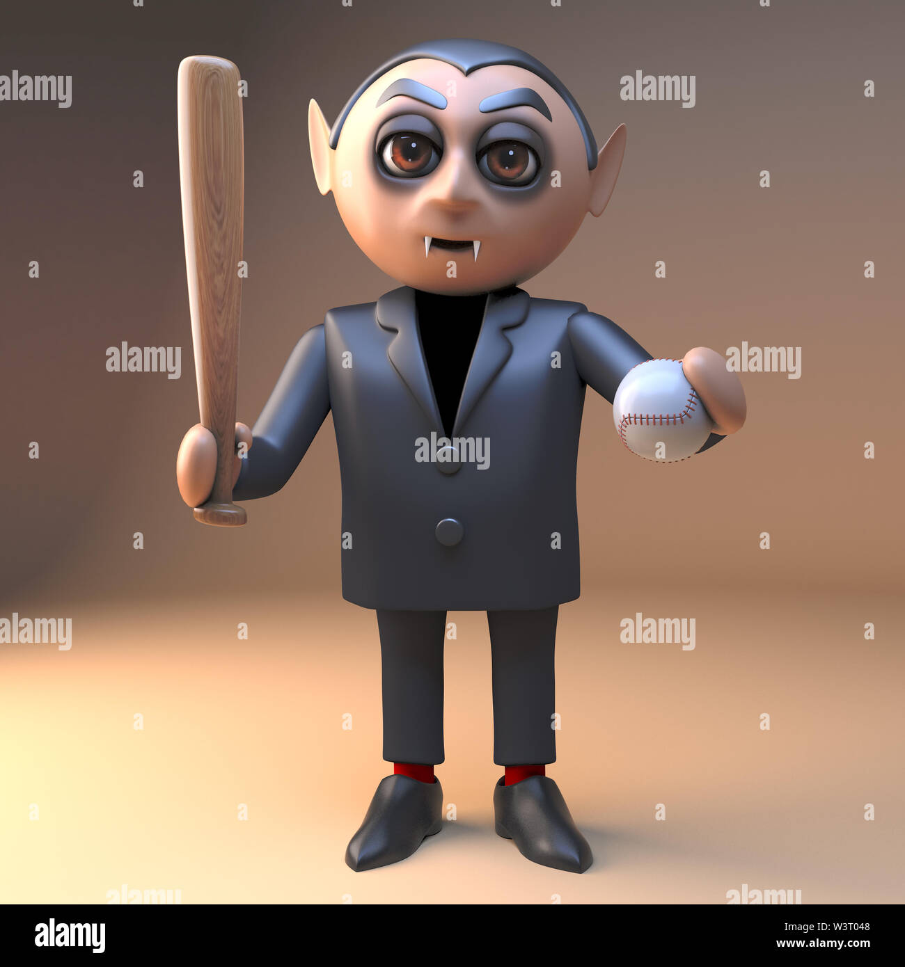 Sporty 3d vampire dracula character holding a baseball bat and ball, 3d ...