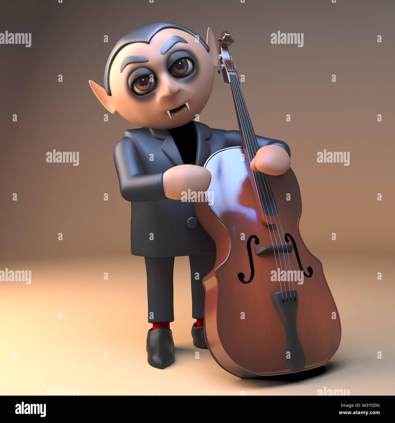 Musical vampire dracula in 3d playing a double bass with great panache ...