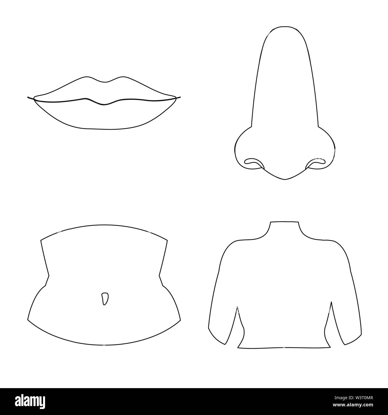 Vector illustration of body and part symbol. Set of body and anatomy ...