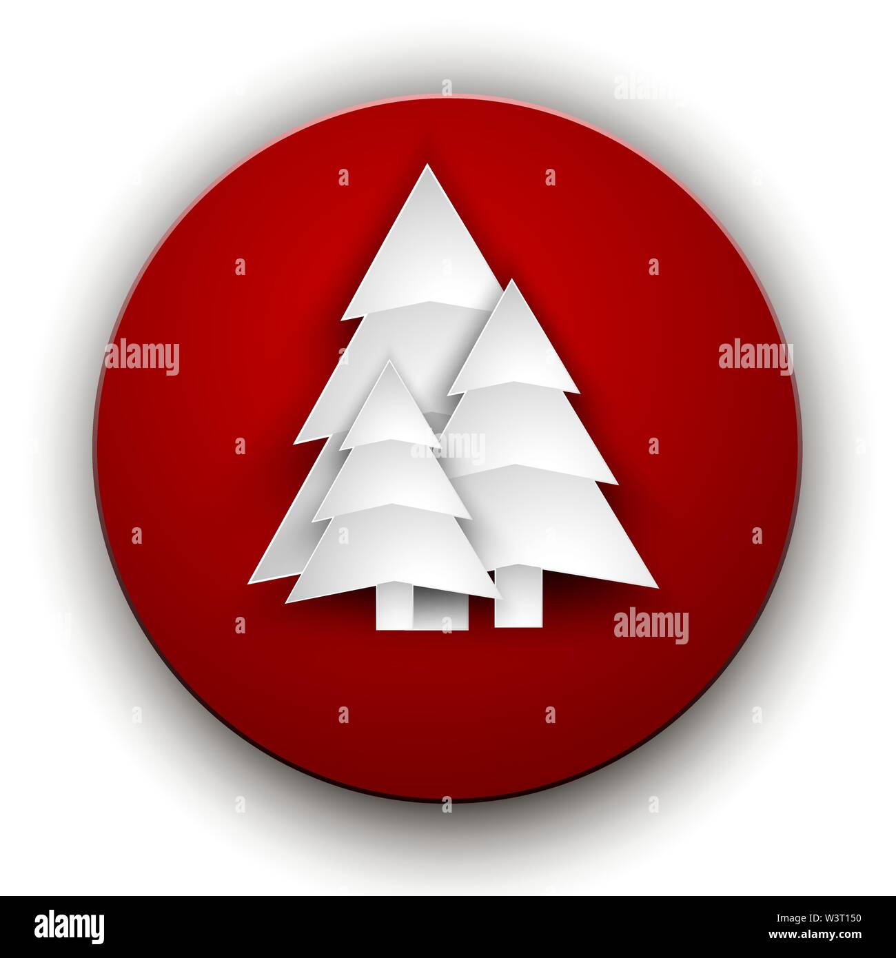 Paper Christmas trees on a red round background Stock Vector Image ...