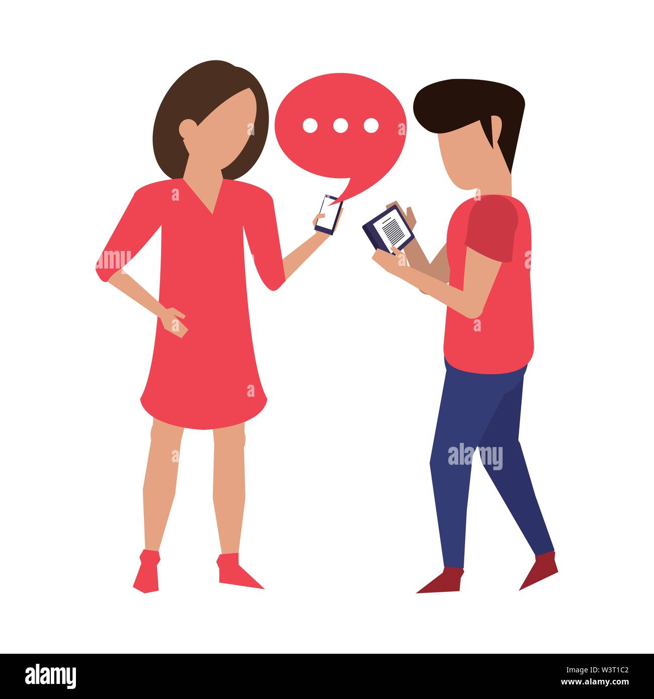 couple using smartphone technology cartoon Stock Vector Image & Art - Alamy