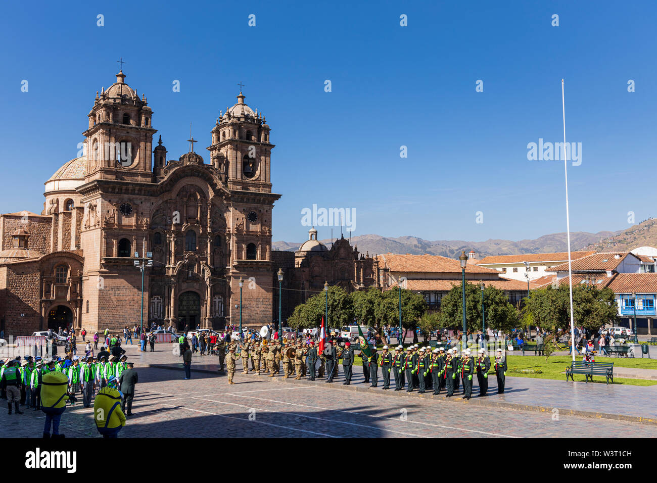 Gathering of military and police in the Plaza de Armas in Cusco, Peru ...
