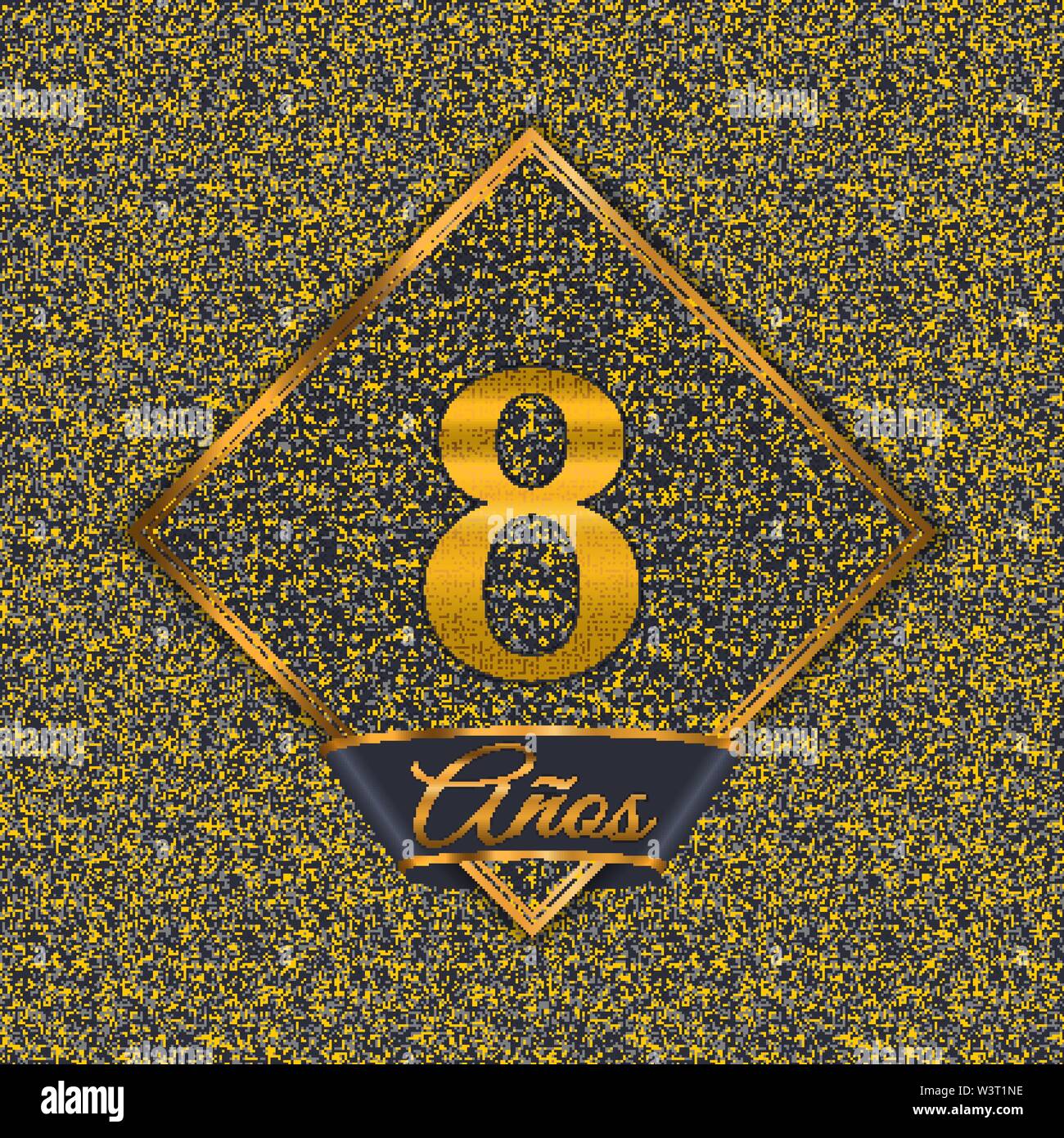 Spanish golden number eight years (8 years) celebration design ...