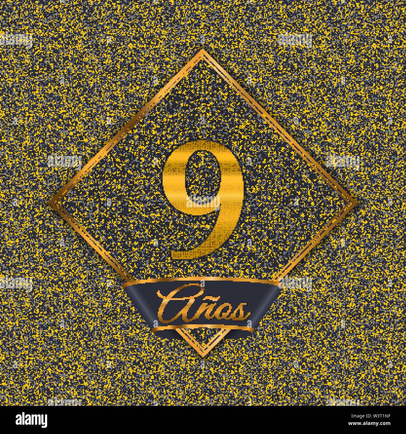 Spanish golden number nine years (9 years) celebration design ...
